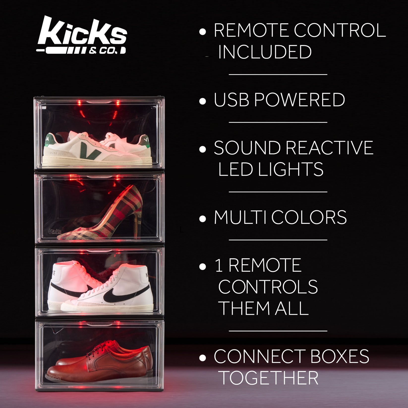 Kicks & Co Shoe Display Box XL with LED Lighting, remote control, USB ...